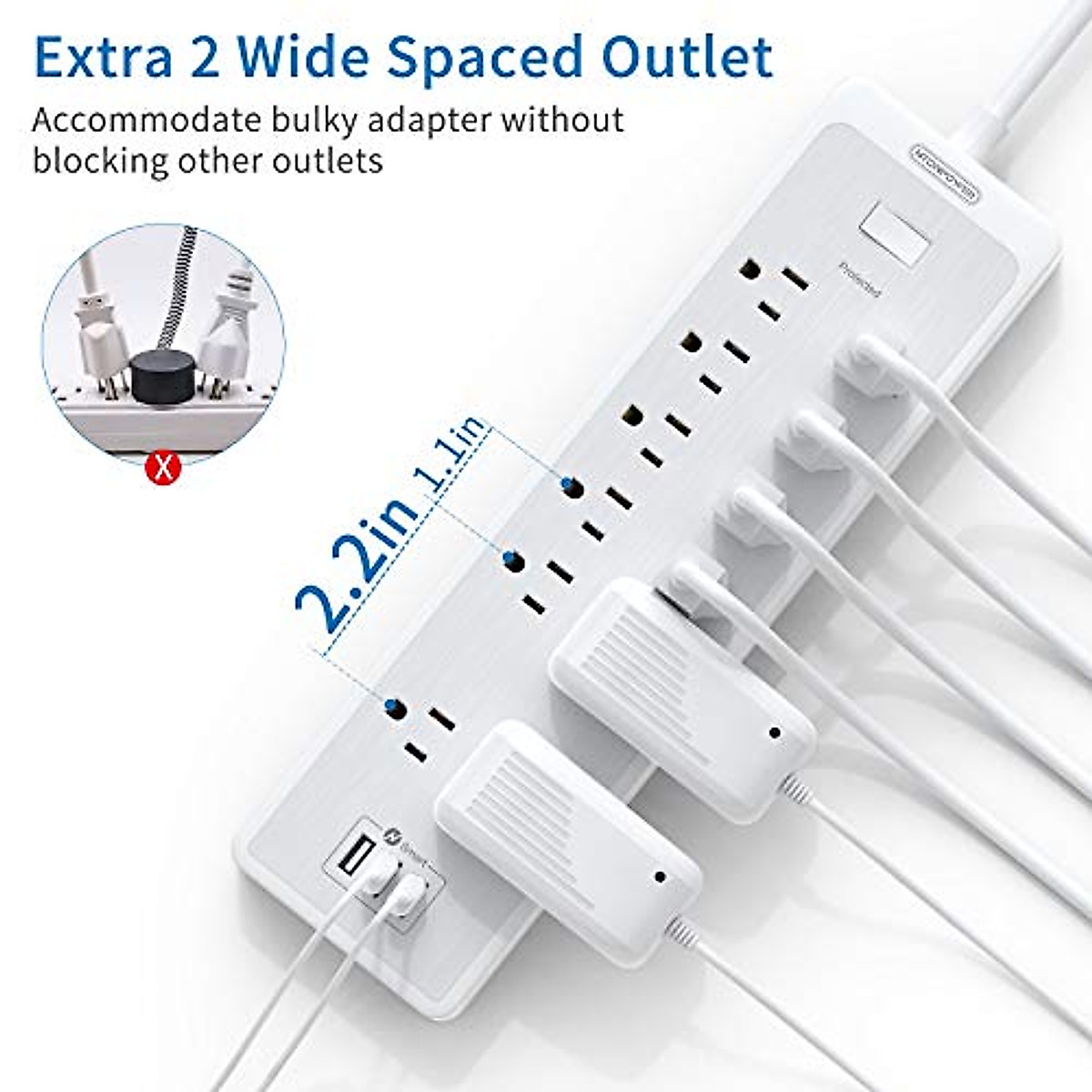 25 Ft Extension Cord Flat Plug Bundle, NTONPOWER 2100 Joules Surge Protector Power Strip with 12 Outlets 3 USB 25 Ft Extension Cord, Power Strip with 25 ft Long Cord 6 Outlets 4 USB Ports
