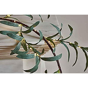 Hairui Lighted Artificial Olive Garland 6FT 96 LED Fairy Lights Battery Operated, Faux Vine Lights with Timer for Spring Christmas Holiday Fireplace Décor