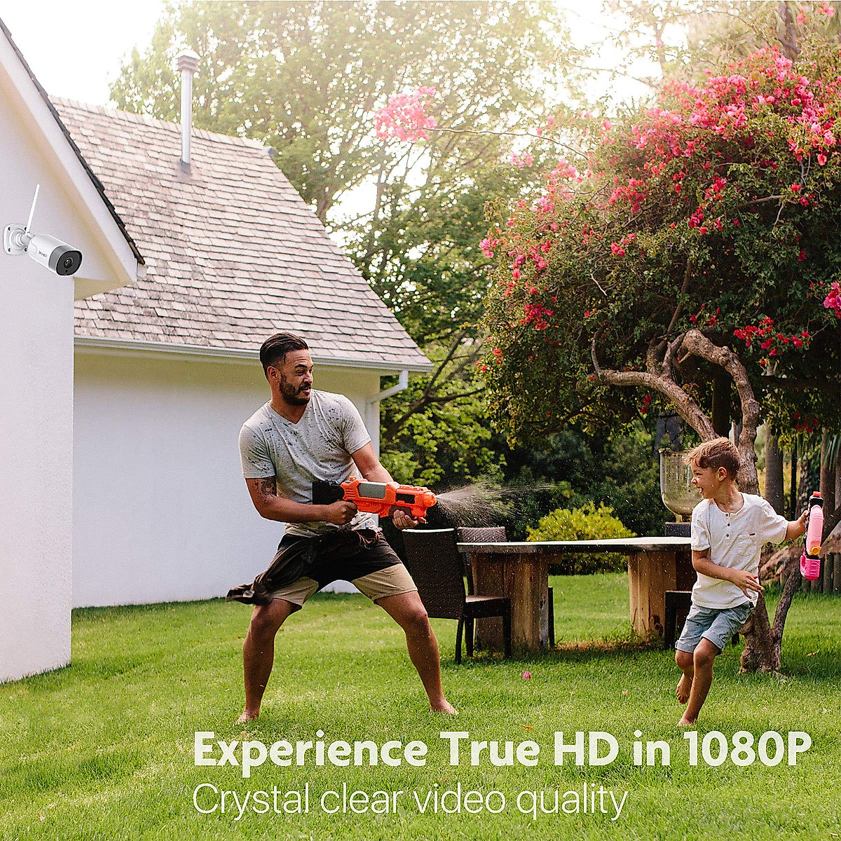 faleemi WiFi Outdoor Camera, 1080P Home WiFi Camera with Night Vision, Motion Detection, 2-Way Audio, IP66 Waterproof, SD Card Slot and Cloud Storage, Compatible with Android/iOS