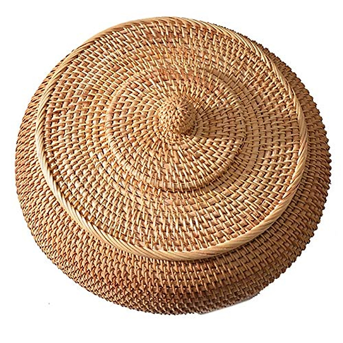 Round Rattan Boxes with Lid Hand-Woven Multi-Purpose Wicker Tray 8.6Inch Picnic Food Bread Table Storage Basket (22x13cm)