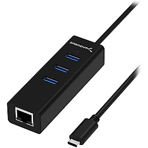 SABRENT 3-Port USB-C to USB 3.0 Aluminum Hub with 1 Gigabit Ethernet Port, Compatible with MacBook Pro, ChromeBook, XPS and More [Built-in 1ft Cable] (HB-NTUC)
