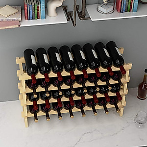soges Wine Rack 32 Bottle Stackable Wine Storage Wood Wine Display Racks Free Standing Wine Shelf, BY-WS4832M