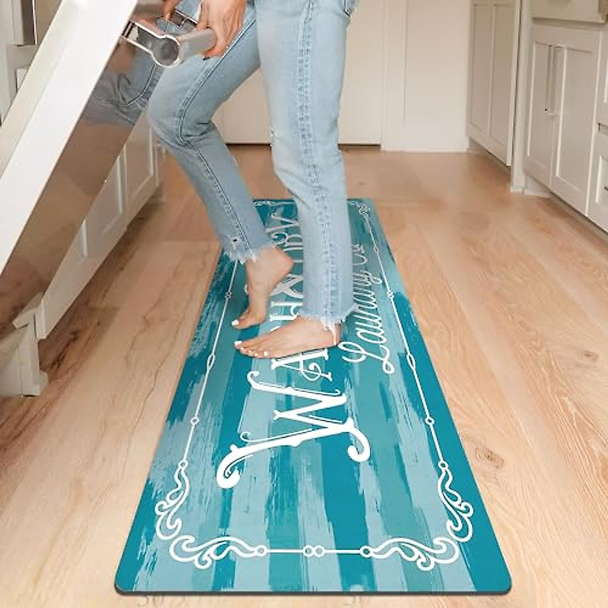 KOZYFLY Laundry Room Rug Runner 20"x60" Non Slip Laundry Rug Kitchen Rugs Washable Laundry Room Mat Waterproof Mudroom Floor Carpet Runner Bathroom Laundry Room Decor Farmhouse Rugs, 2x5, Teal