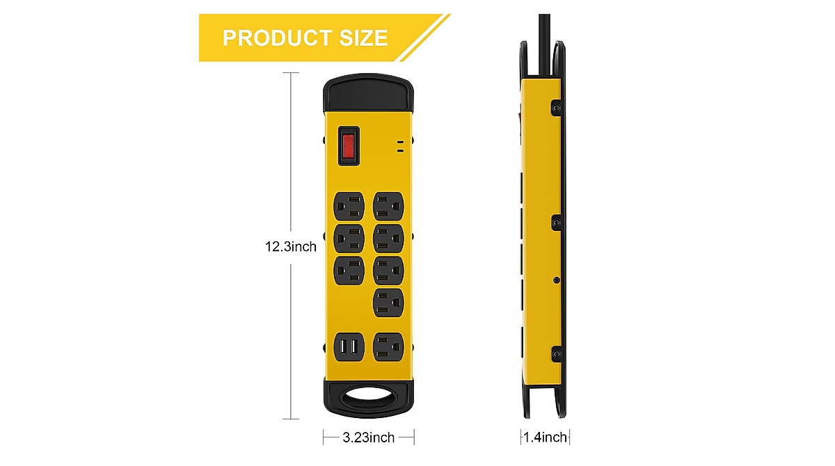 Heavy Duty Surge Protector with USB - 8 Outlets & 1800J Surge Protection
