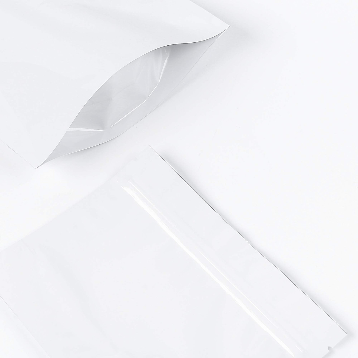 QQ Studio 100 Food Safe Glossy Horizontal Stand Up QuickQlick™ Bags With Zipper Seal for Food and Snacks (White, 17x13cm (6.7x5.1"))