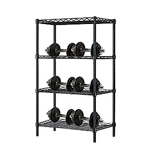 Txxplv 4 Tier Storage Shelves Wire Shelving Unit, Adjustable Metal Storage Rack for Kitchen Bathroom with Leveling Feet (Black)