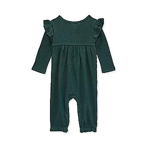Burt's Bees Baby Baby Girls' Romper Jumpsuit, 100% Organic Cotton One-Piece Outfit Coverall, Green Ruffle, 6 Months