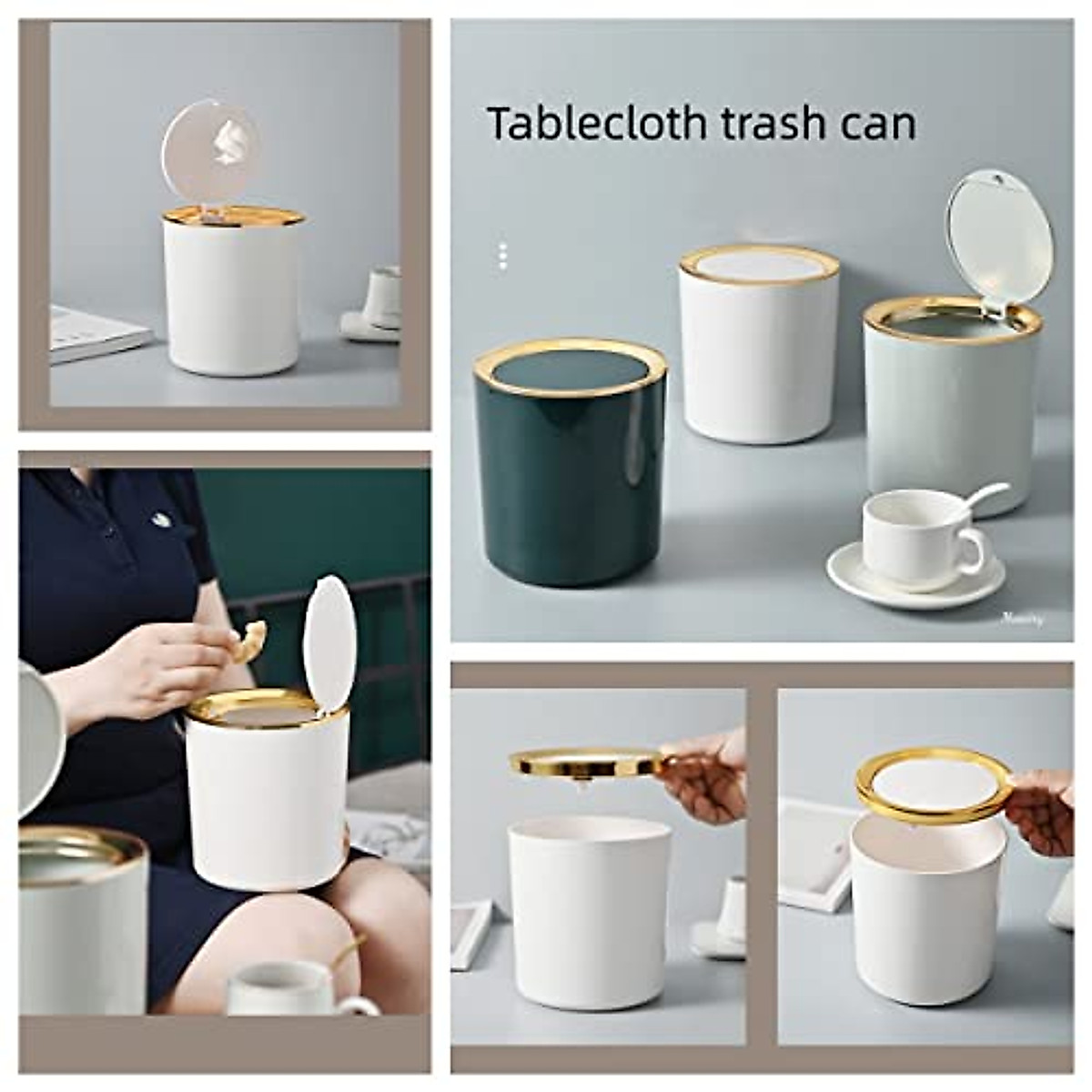 Mini Trash Can with Lid, -Wastebasket for Bathroom Vanity, Desktop, Tabletop Kitchen, Tabletopand Officeor Coffee Table - Dispose of Cotton Rounds, Makeup Sponges, Fruit Peel (White)