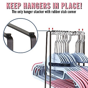 2 Pack Hanger Organizer Stacker Holds 200 Wire Clothes Hanger Holder with Rubber Stub, Sturdy Steel Hanger Storage Rack for Adult and Child, Hangers Organizer Caddy for Tidier Laundry Room Closet