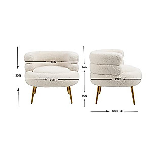 ZOBIDO Modern Accent Lambhair Chairs Comfy Upholstered Vanity Chairs for Bedroom Armchair Dining Chairs with Golden Metal Legs Desk Chair Single Person sofafor Living Room(White)
