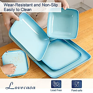 LOVECASA Square Dinnerware Sets for 4, 16 PCS Gradient Dishes Set,Stoneware Dinner Plates/Dessert Plates/Soup Plates/Cereal Bowls,Gradient Sky Blue