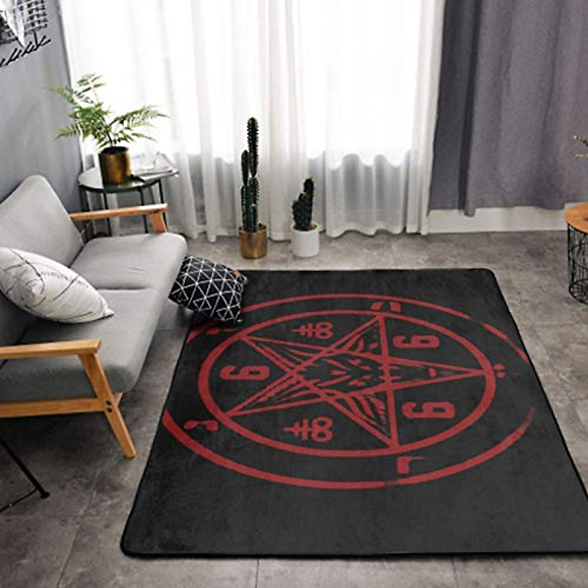 SWEET TANG Area Evil Goat Devil Pentagon Rug Soft Anti-Skid Floor Carpet Bedroom Rug Flannel Carpet Non-Slip Home Decor Durable Bedside Rug Premium Play Mat, 60inchx39inch