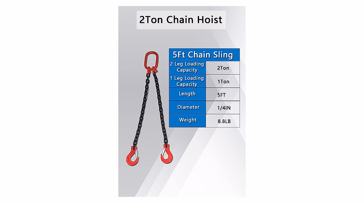 Chain Sling 2/5Inch X 5 Ft 4410lb Double Leg with Sling Hooks Chain ...