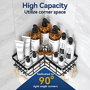 YASONIC Corner Shower Caddy, 3-Pack Adhesive Shower Caddy with Soap Holder and 12 Hooks, Rustproof Stainless Steel Bathroom Shower Organizer, No Drilling Wall Mounted Shower Rack, for Bathroom, Black