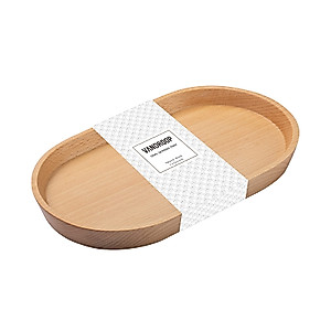 Vandroop Wooden Mini Serving Tray for Parties, Tea&Coffee Table Tray, Small Oval Wood Plate for Fruit&Snacks, Decorative Tray for Jewellery Key Coin, Tray for Bathroom (Beech Wood, 7.8”×4.66”)