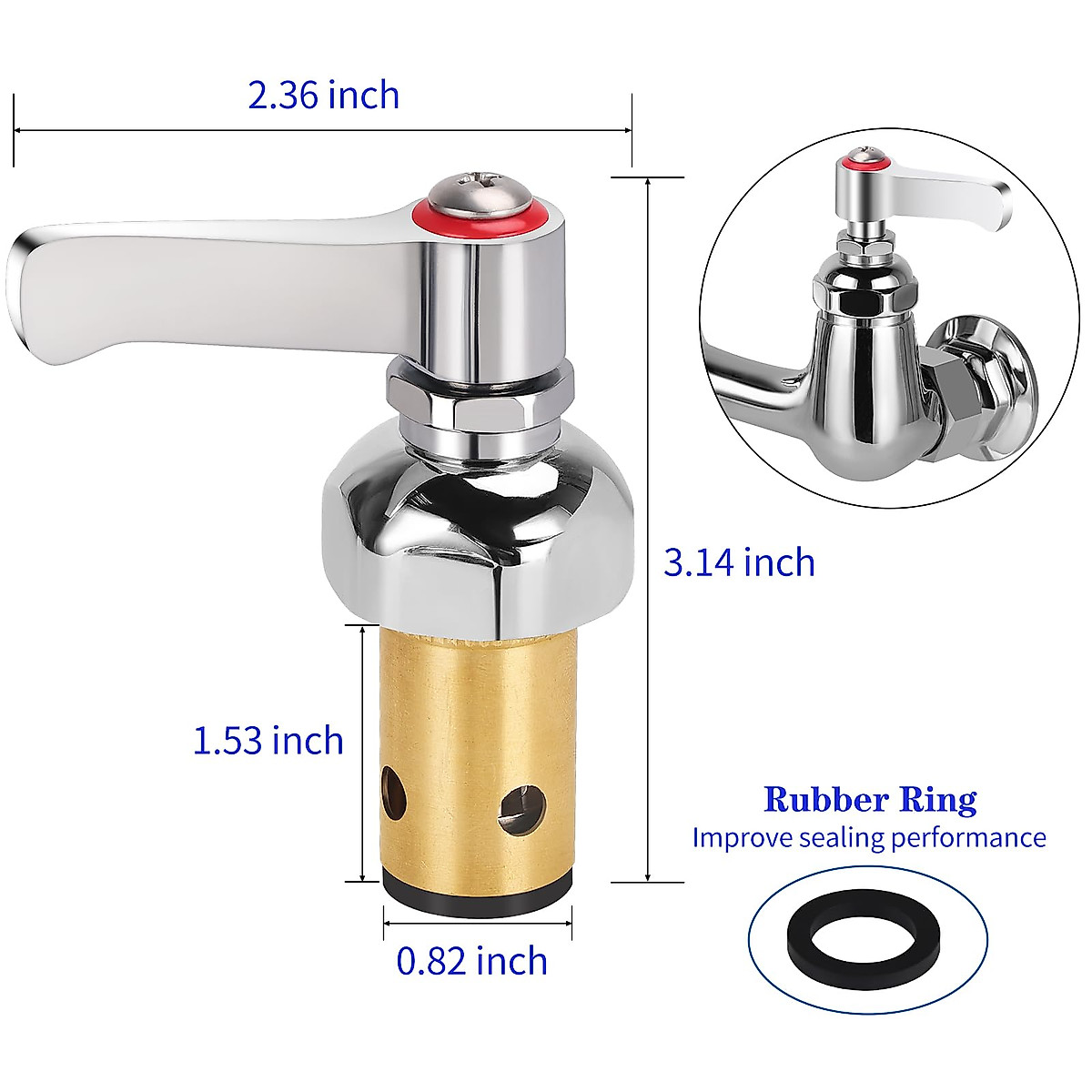 KANONEY Hot Spindle Assembly for 002714-40 Eterna Valve Replacement Red Side Handle Stem Assembly Fit for T&S Brass All Commercial Faucet