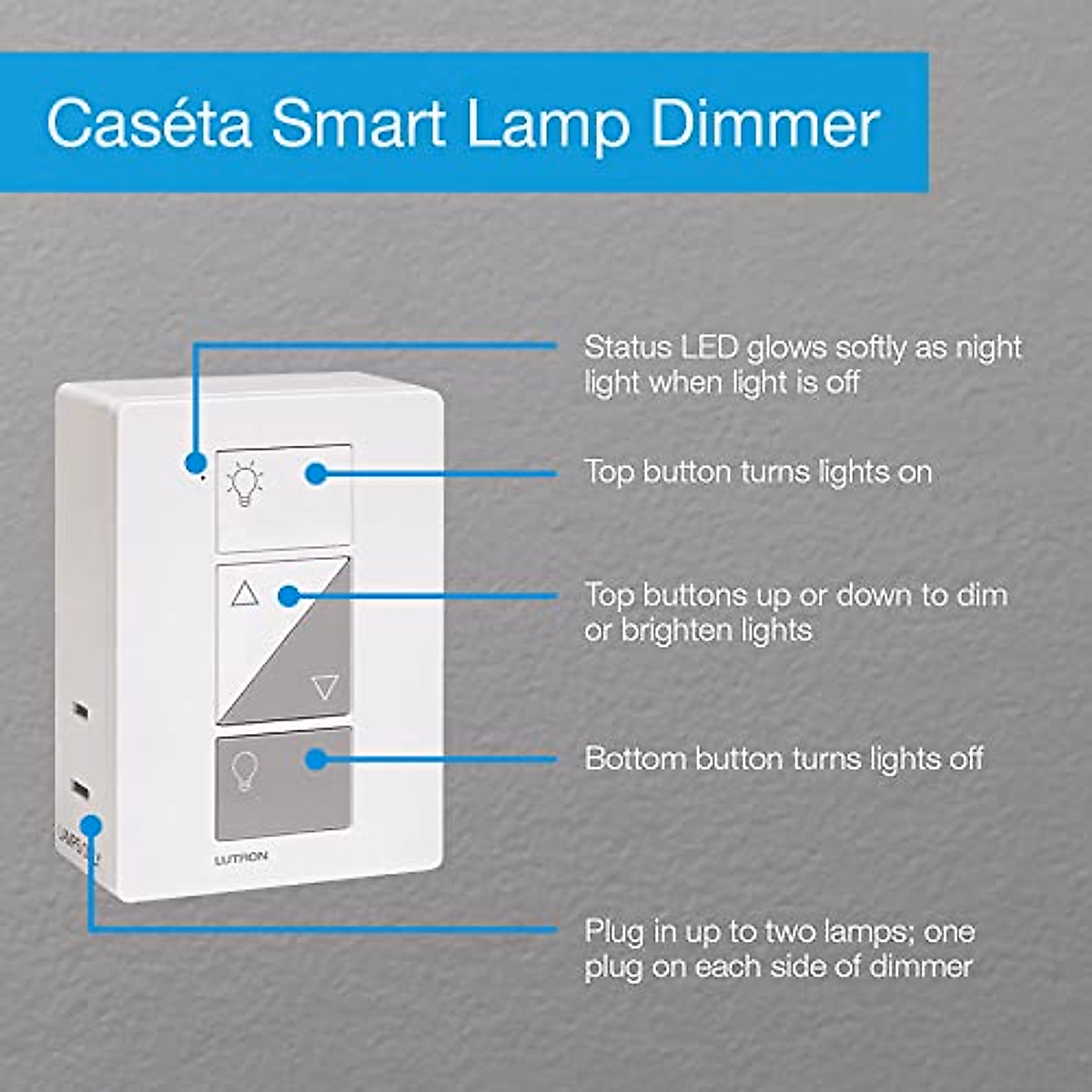 Lutron Caséta Smart Lighting Lamp Dimmer and Pico Smart Remote Kit, with Pico Wall Plate Bracket