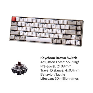 Keychron K6 Hot-Swappable Wireless Mechanical Keyboard for Mac, 65% Compact 68 Keys, Bluetooth, Multitasking, Type-C Wired Gaming Keyboard for Windows Non-Backlit with Keychron Brown Switch
