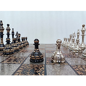14" Handcrafted Russian Soviet Series Metal Chess Pieces & Board Set with Velvet Storage Box | Brass Metal Luxury Chess Set