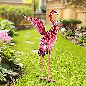 Natelf Garden Flamingo Statues and Sculptures, Outdoor Metal Bird Yard Art, Pink Flamingo Lawn Ornament for Patio Backyard Porch Decorations