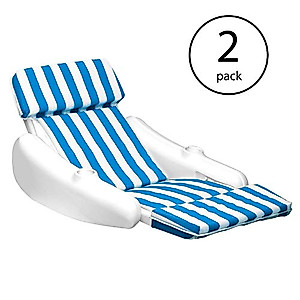 Swimline SunChaser Swimming Pool Padded Floating Luxury Chair Lounger with Pillow and Cupholders, No Inflation Necessary (2 Pack), Blue/White