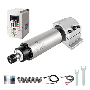 CNC Spindle Motor Kits, 220V 2.2KW Φ80mm Air Cooled Spindle CNC Spindle CNC Motor + 2.2KW VFD+Φ80mm Clamp Mount + Collet kit ER20+ Drill bits+ Wires for CNC Router Machine