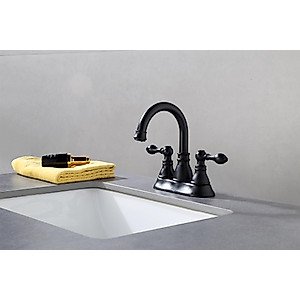Derengge Two Handle Bathroom Sink Faucet Matte Black 3 Hole Bathroom Faucet with Overflow Pop up Drain, 360° Swivel Spout Sink Faucet 4 Inch Centerset Lavatory Faucet,F-4501-MT