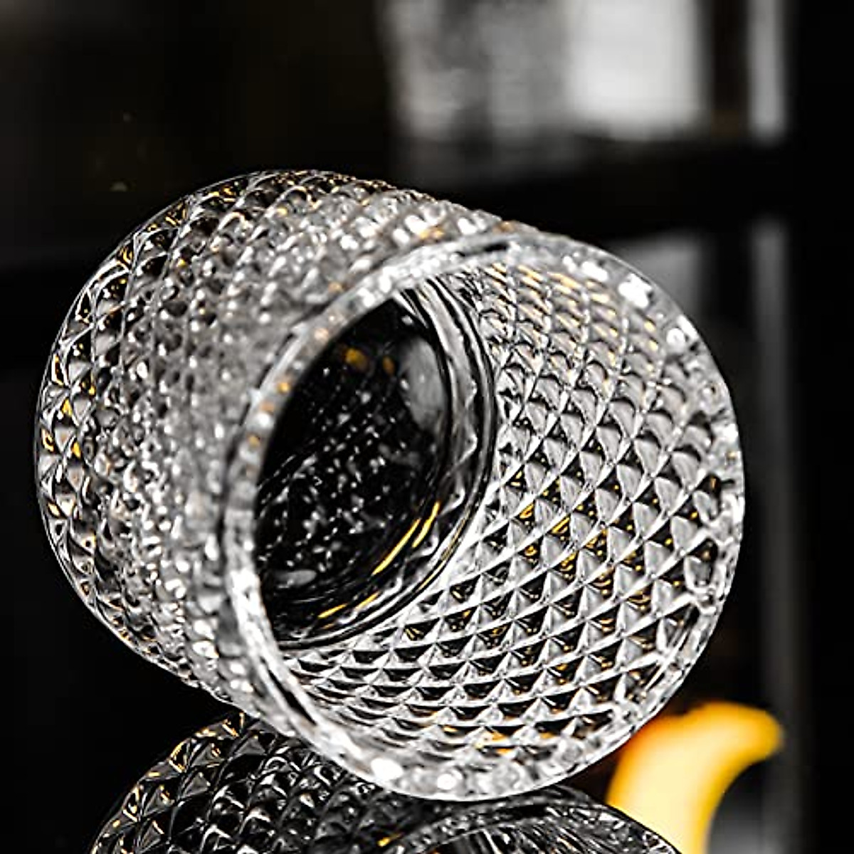 GLASSimpleware Bathroom Glass Qtip Holder Canister with Plastic Partition and Lid for Cotton Swabs Balls Rounds, Home Vanity Countertop Storage Organizer Container