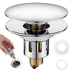 Universal Pop-Up Bathroom Sink Stopper - for 1.1~1.5 Inch Wash Basin Drain Strainer, Bounce Sink Drain Filter with Hair Catcher, Anti Clogging Stainless Steel Sink Plug, Chrome