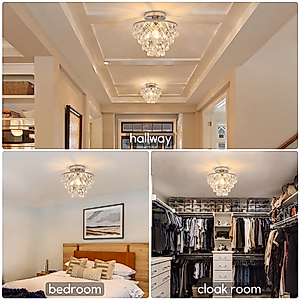 Luupyia Mini Crystal Chandelier Ceiling Light Small, Modern Crystal Ceiling Light for Hallway Ceiling Light Fixtures Flush Mount Silver Crystal Chandelier for Bedroom Hall Living Room Hallway
