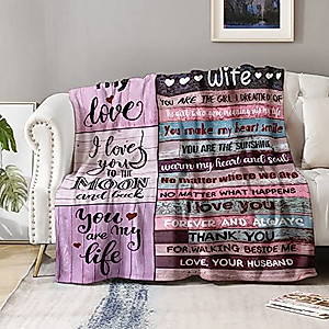 Aimego Birthday Gifts for Wife Throw Blanket, Mothers Day Wife Anniversary Day Gifts from Husband, Romantic Wife Gift Ideas for Her, Gifts for Women Flannel Lightweight Blanket to My Wife