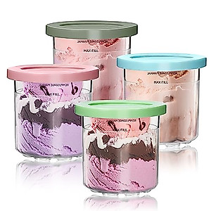 For Ninja Creami Pints and Lids - 4 pack, Creami Containers Fit for Ninja NC301 NC300 NC299AMZ CN305A XSKPLD4BCD Series 7-in-1 Ice Cream Maker, 16oz Icreami Pint Jars, BPA-Free Dishwasher Safe