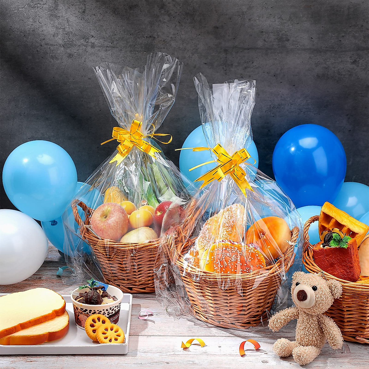 Tatuo 6 Sets 9.8 x 5.1 Inch Wicker Basket with Gift Bags and Ribbons Rattan Baskets Bulk with Handle Gifts Empty Basket for Easter Egg Gathering Storage Wedding Graduation Baby Shower