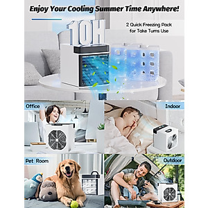 Portable Air Conditioner, Mini Personal Ice Fan with 3 Speeds, Small Anti-leakage Water Ice Cooling Air Cooler for Room Bedroom Office Home Tent (F-08)