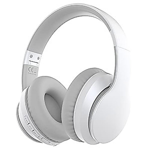 rockpapa E7 Over Ear Wireless Bluetooth Headphones with Mic Include Travel Case, Foldable Wired/Wireless Headphones with Microphone for Kids Childrens Boys Girls Teen Youth Adult White Grey