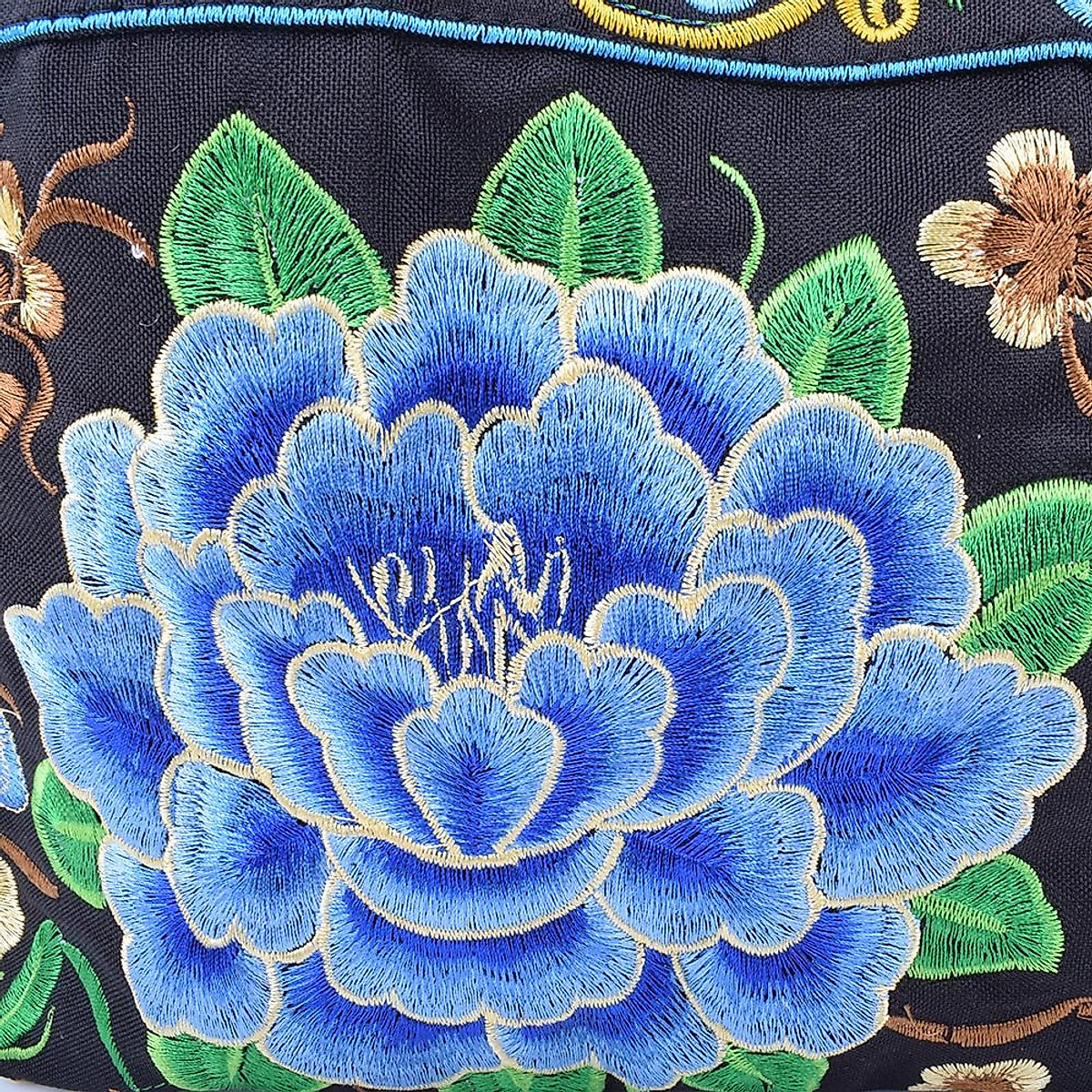Vintage Embroidery Women Boho Mandala Messenger Bag Shoulder Bag (Blue Peony)