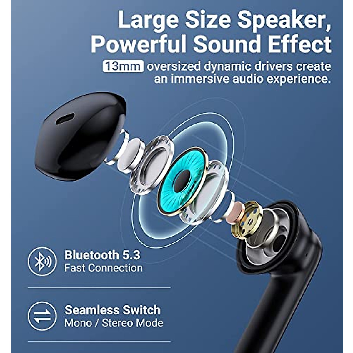 Wireless Earbuds meyer Bluetooth Headphones In Over Ear Bluetooth 5.3 Earphones with Microphone, Waterproof Ear Buds for Workout Sport Running Gym Gaming, HiFi Stereo LED Display, USB-C, Touch Control