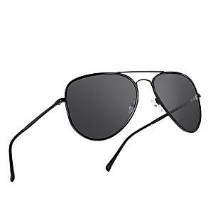 MAXJULI Polarized Aviator Sunglasses for Big Heads Men Women (Matte Black Frame/Grey Lens)