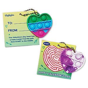 Highlights for Children Pop-It Valentine Cards for Kids Classroom Exchange, 24-Pack of Puzzle Valentine's Day Cards with Heart Shaped Keychain Fidget Toys