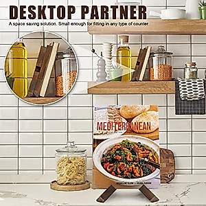 PUERSI Cookbook Stand for Kitchen, Recipe Book Holder for Kitchen Counter, Wooden Cookbook Holder, Rustic Cook Book Holder Stand - Rustic Brown