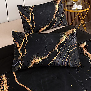 Tailor Shop Marble Bedding Set Soft Microfiber Black and Gold Comforter Set Queen Size for Kids Men and Women with 1 Marble Comforter and 2 Pillowcases…