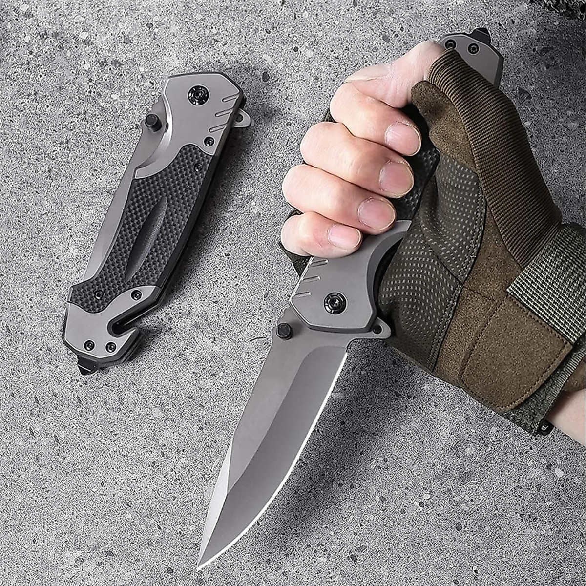IOCBYHZ Pocket Knife, Stainless Steel Tactical Folding Knife, Outdoor Survival Folding Pocket Knife/Rescue Knife 4'' Blade with Liner Lock Pocketclip, Ideal for Hiking Camping Hunting Fishing EDC