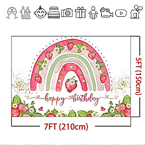 Mocsicka Strawberry Birthday Backdrop Rainbow Berry Sweet Party Decorations Photo Backdrops Sweet Girl Happy Birthday Photography Background (7x5ft)