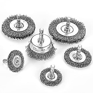 TILAX Wire Brush Wheel Cup Brush Set 6 Piece, Wire Brush for Drill 1/4 Inch Hex Shank Arbor 0.012 Inch Coarse Carbon Steel Crimped Wire Wheel for Drill Attachment, Rust Removal, Stripping and Abrasive