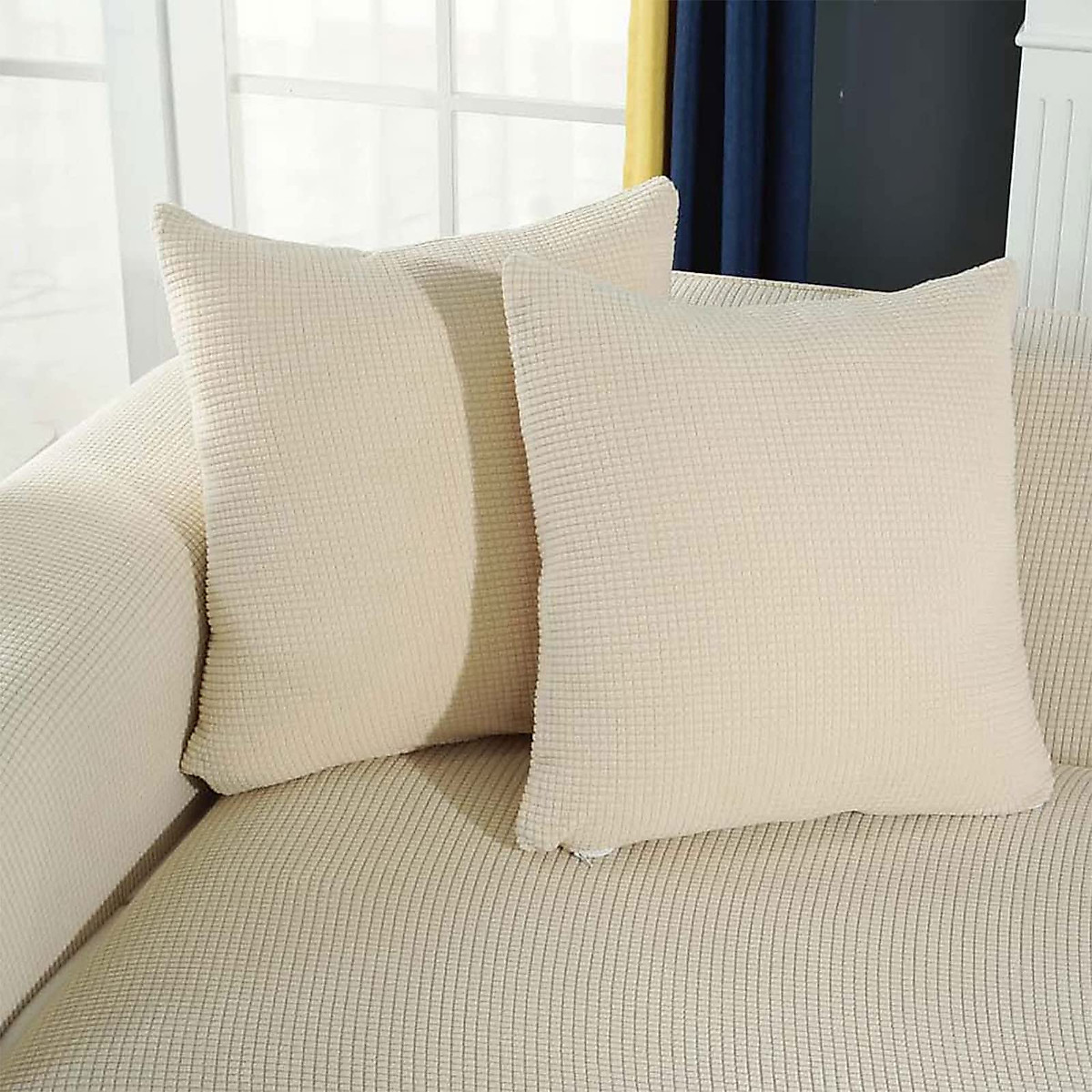 Sectional Couch Covers L Shape,Stretch Velvet Sofa Covers Anti-Slip Sectional Couch Covers,Soft Washable Furniture Protector with Pillowcases for 1 2 3 4 Seater Sofa Cover,Blue,1 Seat(90~140cm)