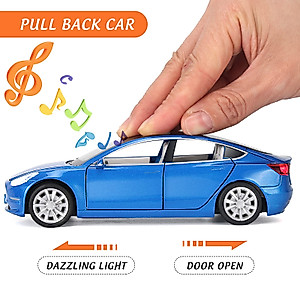 MYJJTYS Toy Car 1/32 Model 3 Metal Die Casting Pull Back Car for 3 4 5 6 7 Year Old boy Toy with Sound and Light,Blue