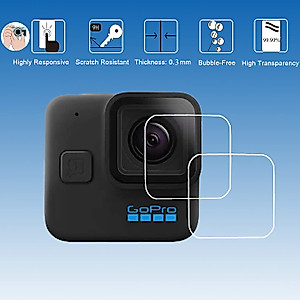 aMagisn Silicone Case Bag Screen Protector for GoPro HERO11 Black Mini Tempered Glass Film Cover Shield (1+2)