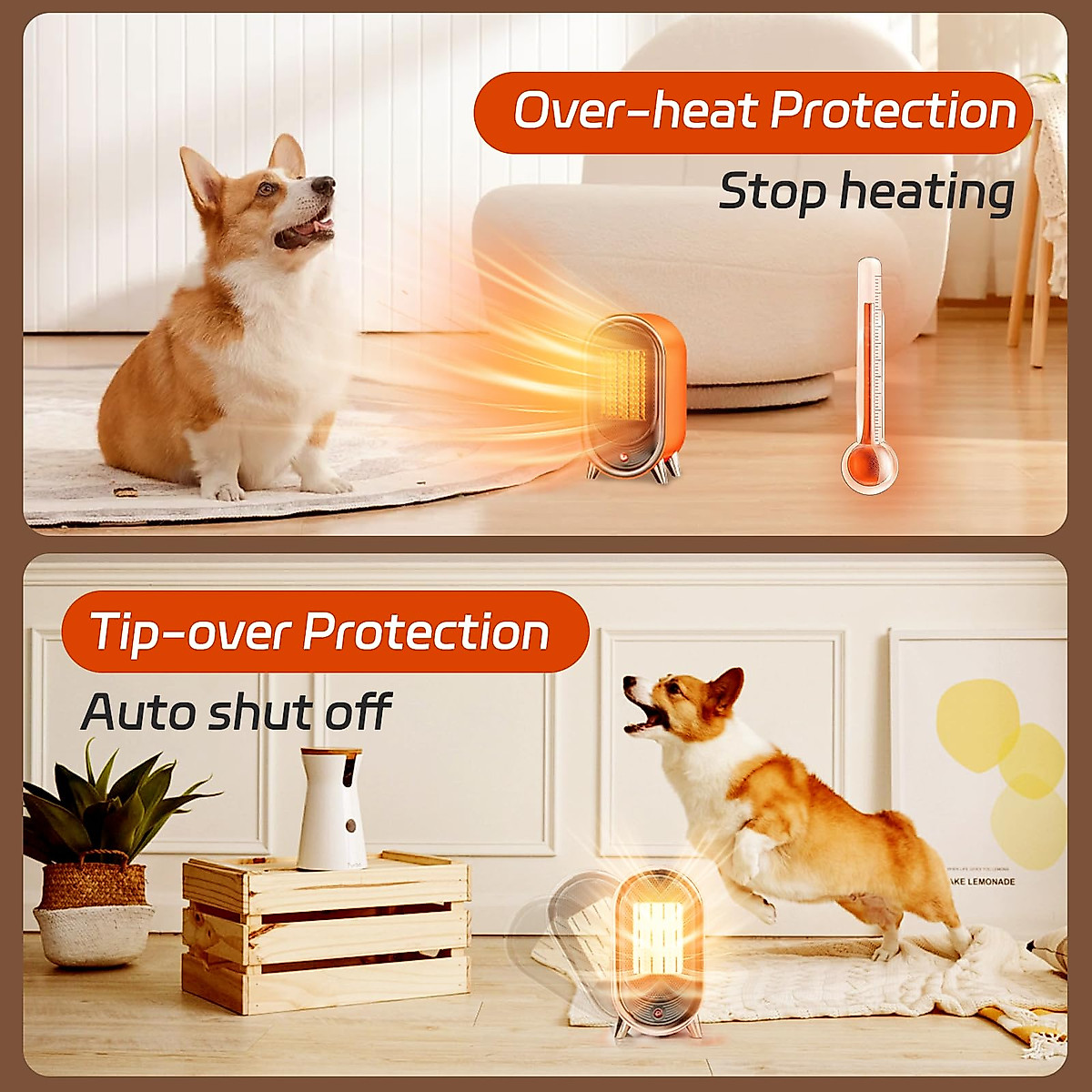 Electric Portable Space Heater - 1500W Adjustable PTC Fast Heating Ceramic Heater Features Timer and Oscillation, Mini Heater with Remote Control for Bedroom,Desk,Office and Indoor Use (Black) 1