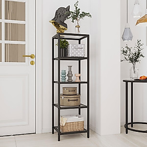YMYNY Standing Storage Shelf Units, 5-Tier Tempered Glass Shelving Unit, Bookcase, Storage Rack Shelf for Bedroom, Bathroom, Home Office, Modern Style, 49.2H*13.8L*11.8W, Black UHGD005B