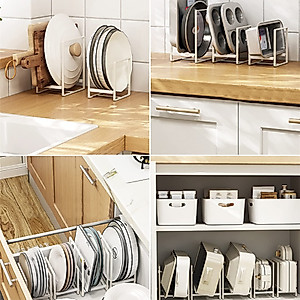 ZOOFOX 3 Pack Plate Holder Organizer, Upright Metal Dish Storage Stand, Dying Display Rack for Kitchen Cabinet, Counter and Cupboard ( Small and Large, White )